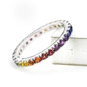 EQUALLI 'Atlanta Full Eternity' Sterling Silver 27-Stone (Round, VS1-VS2) Rainbow Sapphire Engagement Ring