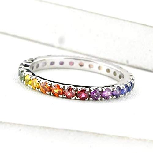 EQUALLI 'Atlanta Full Eternity' Sterling Silver 27-Stone (Round, VS1-VS2) Rainbow Sapphire Engagement Ring