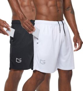 g gradual men's 7" workout running shorts quick dry lightweight gym shorts with zip pockets (2 pack: black/white medium)