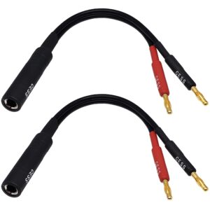 cess-020 1/4 inch ts to dual banana plug speaker adaptor, 6 inch - mono 6.35mm female jack to banana cable - 2 pack