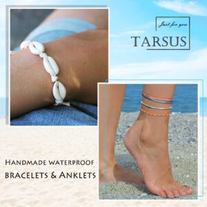 Tarsus Natural Cowrie Puka Shell Bracelets Handmade Boho White Seashell Bracelet Gifts for Women Teen Girls 3 Pcs