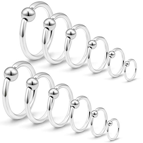 SCERRING 12PCS 16G Stainless Steel Captive Bead Ring Nose Rings Hoop Helix Daith Cartilage Tragus Earrings Nipple Eyebrow Body Piercing 6-16mm Silver