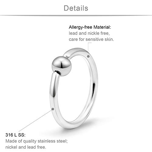 SCERRING 12PCS 16G Stainless Steel Captive Bead Ring Nose Rings Hoop Helix Daith Cartilage Tragus Earrings Nipple Eyebrow Body Piercing 6-16mm Silver