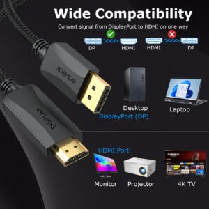 4K DisplayPort to HDMI Cable 6 ft, 4K DP (Display Port) to HDMI Cord Adapter 6ft Braided Male to Male Supports Video and Audio (4k, 2160P, 1440P, 1080P)-NOT Bidirectional