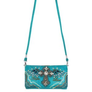 Zelris Faith Love Hope Cross Angel Wing Women Conceal Carry Women Tote Purse Set (Teal Blue)