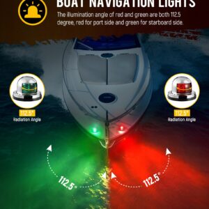 Partsam 2Pcs Marine Boat Light, Red Green LED Bow Navigation Lights, Deck Port Side Starboard Lights Sailing Signal Light for Pontoon Yacht Sailboat Speedboat Fishing Boats, IP67 Waterproof, DC 12V