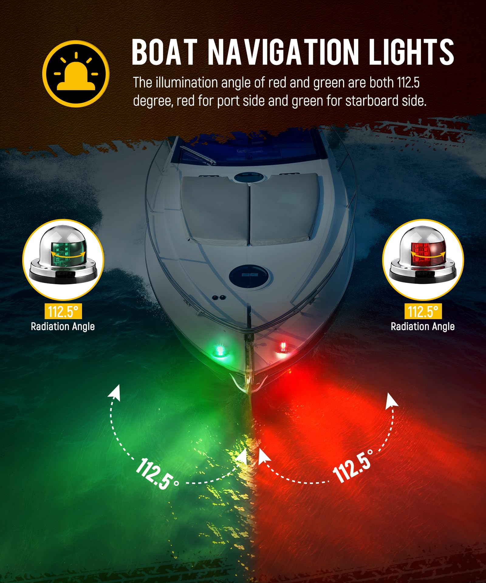 Partsam 2Pcs Marine Boat Light, Red Green LED Bow Navigation Lights, Deck Port Side Starboard Lights Sailing Signal Light for Pontoon Yacht Sailboat Speedboat Fishing Boats, IP67 Waterproof, DC 12V