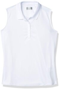 callaway women's opti-dri sleeveless golf polo with uv block sun protection, flexible fit, ladies performance apparel (sizes xs-xxl), brilliant white, medium