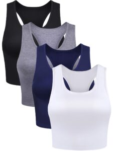 boao 4 pieces basic crop tank tops sleeveless racerback crop top for women (black, white, dark grey, navy blue, medium)