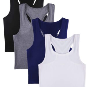 Boao 4 Pieces Basic Crop Tank Tops Sleeveless Racerback Crop Top for Women (Black, White, Dark Grey, Navy Blue, Medium)