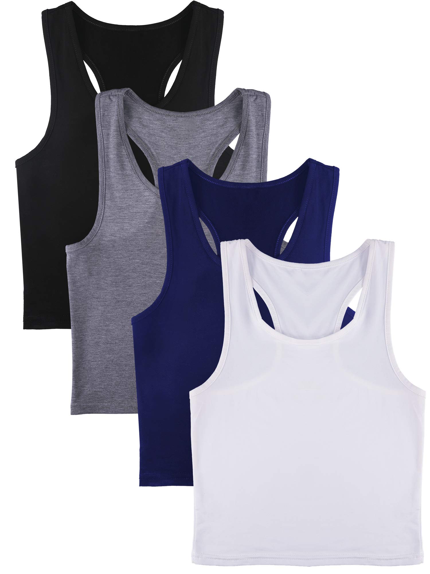 Boao 4 Pieces Basic Crop Tank Tops Sleeveless Racerback Crop Top for Women (Black, White, Dark Grey, Navy Blue, Medium)