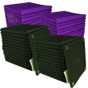 96 pack allxinlog absorb the echo acoustic foam panel wedge studio soundproofing wall tiles 12" x 12" x 1" (48purple+48black)