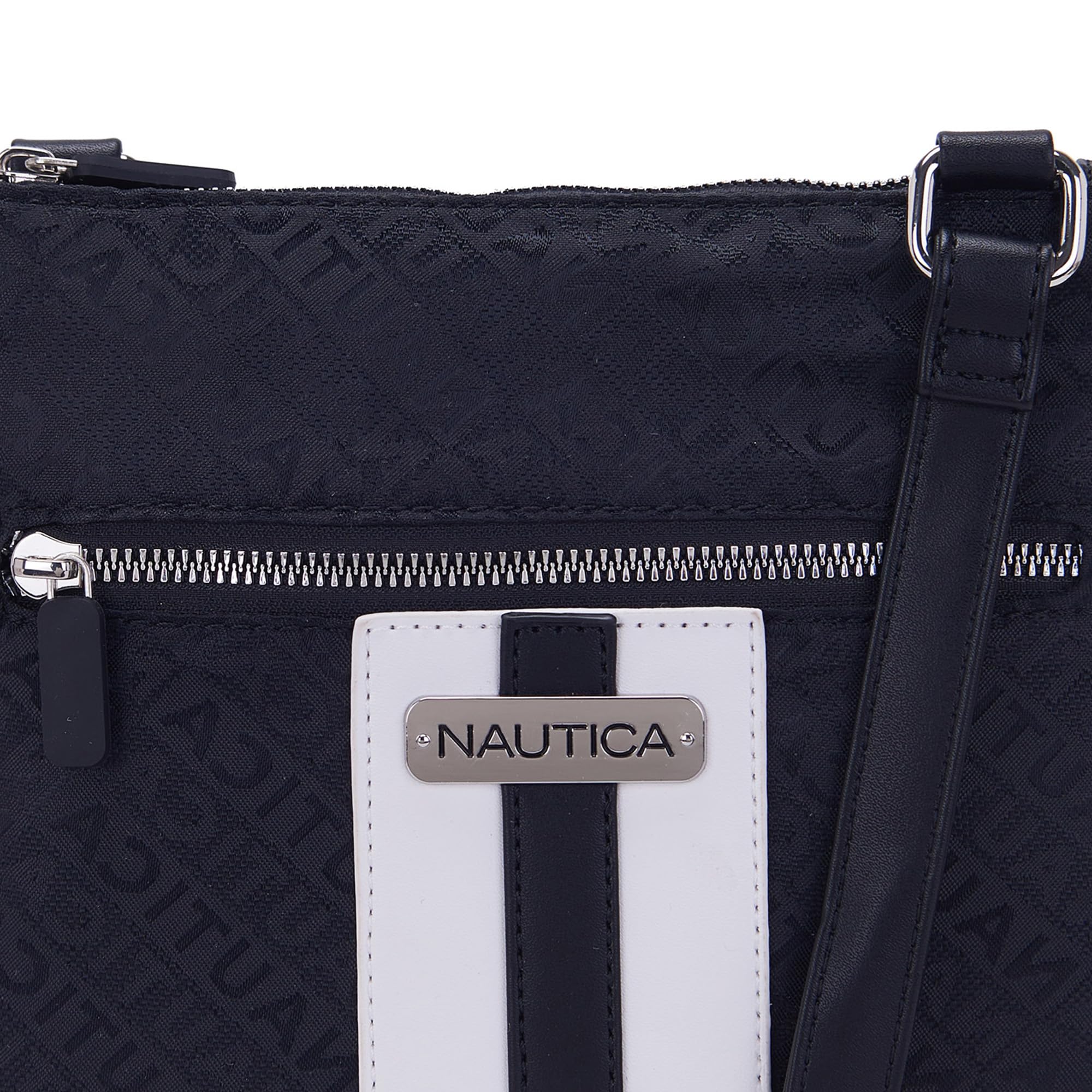 Nautica Womens Lakeside Signature Jaquard North South Crossbody Bag, Black, One Size