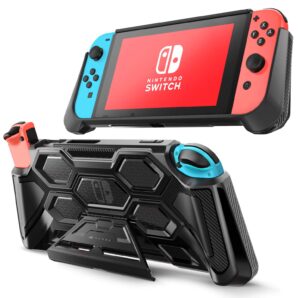 mumba protective case for nintendo switch, [battle series] heavy duty grip cover for nintendo switch console with comfort padded hand grips and kickstand (black)