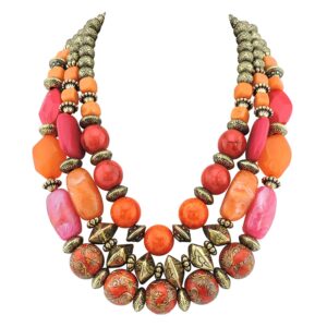 bocar 3 layer chunky statement beaded necklace fashion multi layer women collar necklace (625)