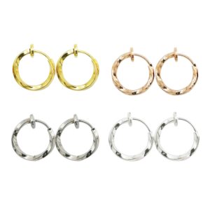 laxpicol twisted clip on earrings gold silver grey rose gold 4pcs 0.59in(15mm) stainless hoop earrings clip on earrings for women no piercing