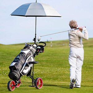 Tangkula Golf Push Cart with Seat, Lightweight Folding 3 Wheels Golf Pull Cart, Golf Trolley with Scoreboard Bag Foot Brake, Cup & Umbrella Holder, Height-Adjustable Handle, Golf Push Pull Cart