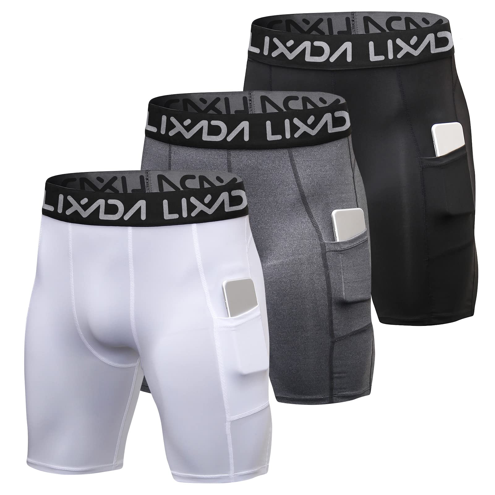 LIXADA Men's Compression Shorts Pants 3Packs, Performance Sports Baselayer Cool Dry Tights Active Workout Underwear