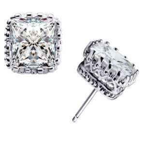 yazilind white gold plated claw 6mm square gemstone cz ear stud earrings #1