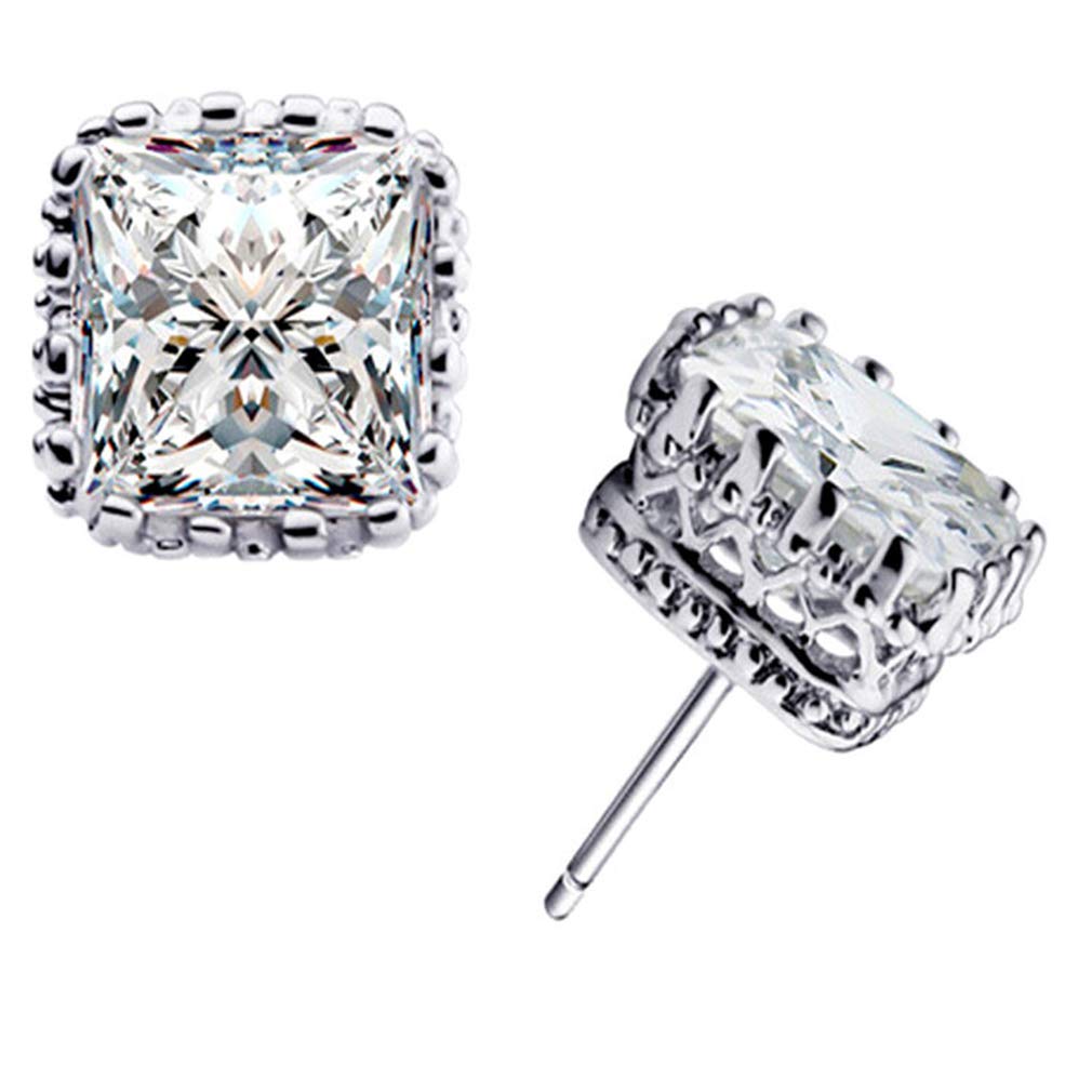 YAZILIND White Gold Plated Claw 6mm Square Gemstone CZ Ear Stud Earrings #1