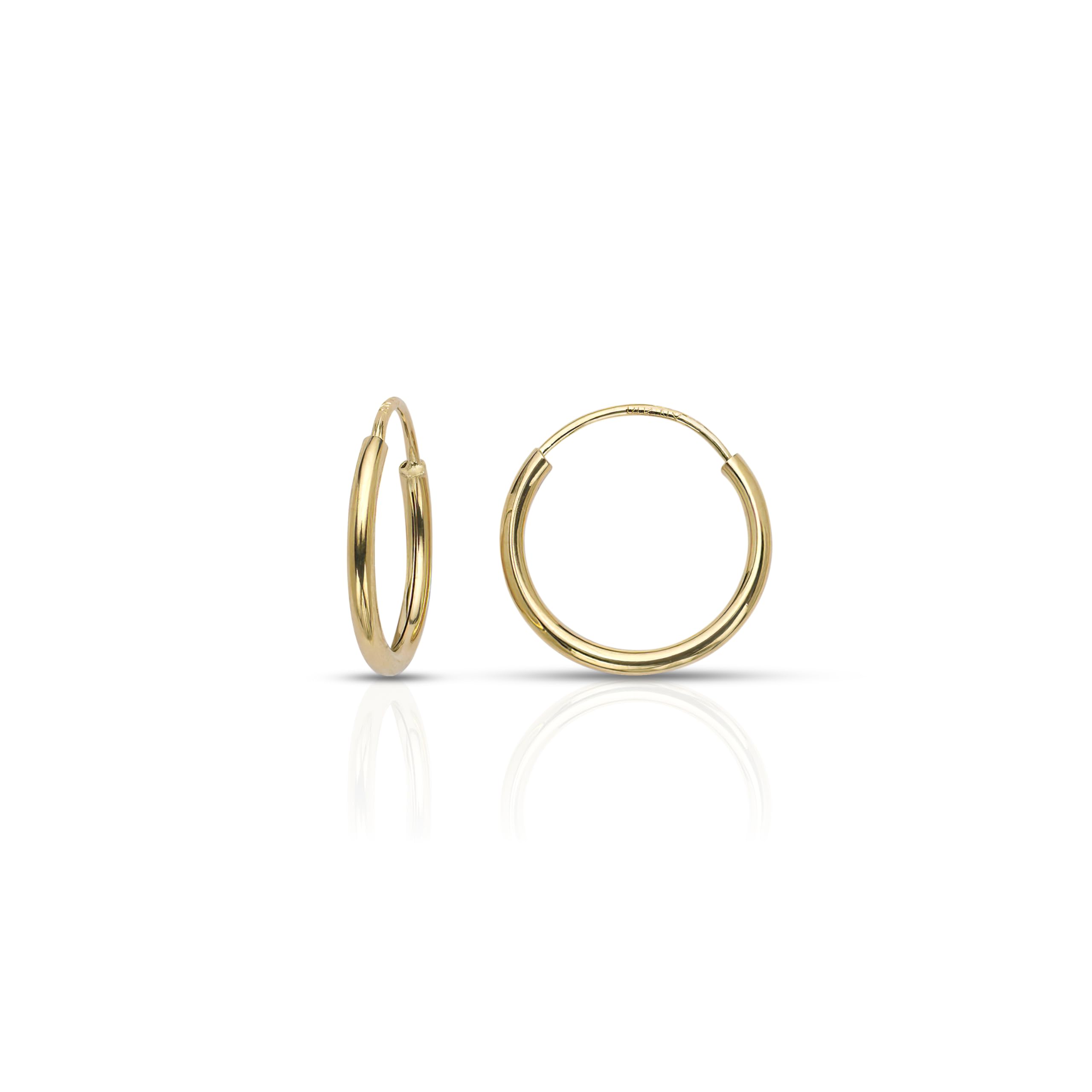 14k Yellow Gold Endless Hoop Earrings 13x1.3mm