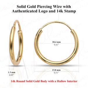 14k Yellow Gold Endless Hoop Earrings 13x1.3mm