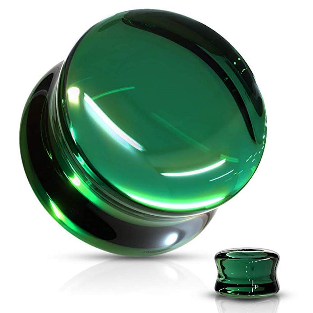 Double Flared Concave Saddle Glass Plugs (00GA (10mm), Green)