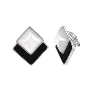 yoursfs black and white clip on earrings for women silver large clear resin non pierced earrings fashion jewelry