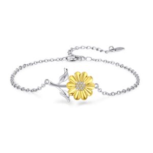 cuoka sunflower bracelet 925 sterling silver sunflower jewelry sunflower mother day gift summer jewelry gift for women girlfriend daughter with gift box (sunflower bracelet)