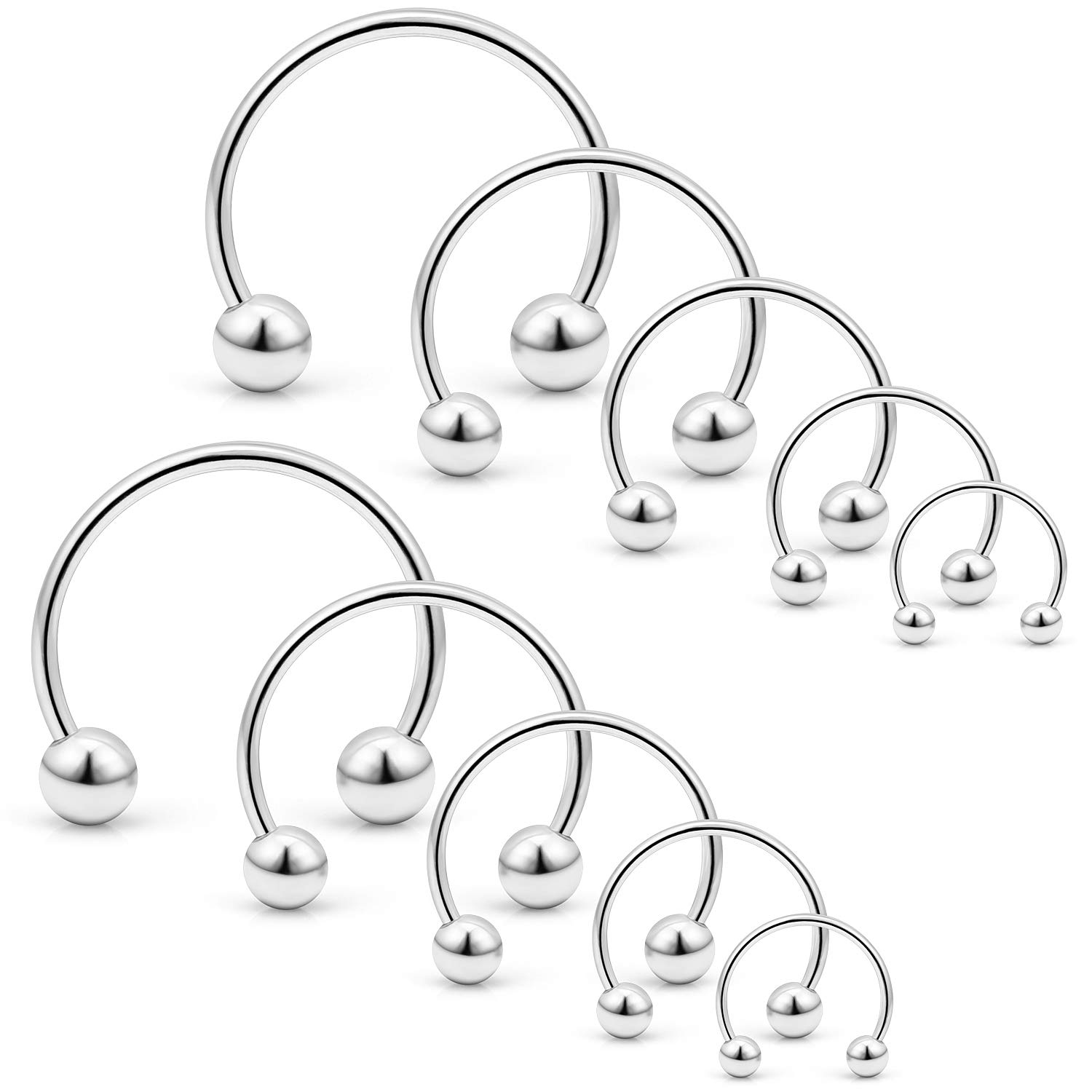 SCERRING 10PCS 20G Stainless Steel Horseshoe Septum Ring Nose Rings Hoop Helix Daith Cartilage Tragus Earrings Eyebrow Body Piercing Jewelry 6-14mm Silver