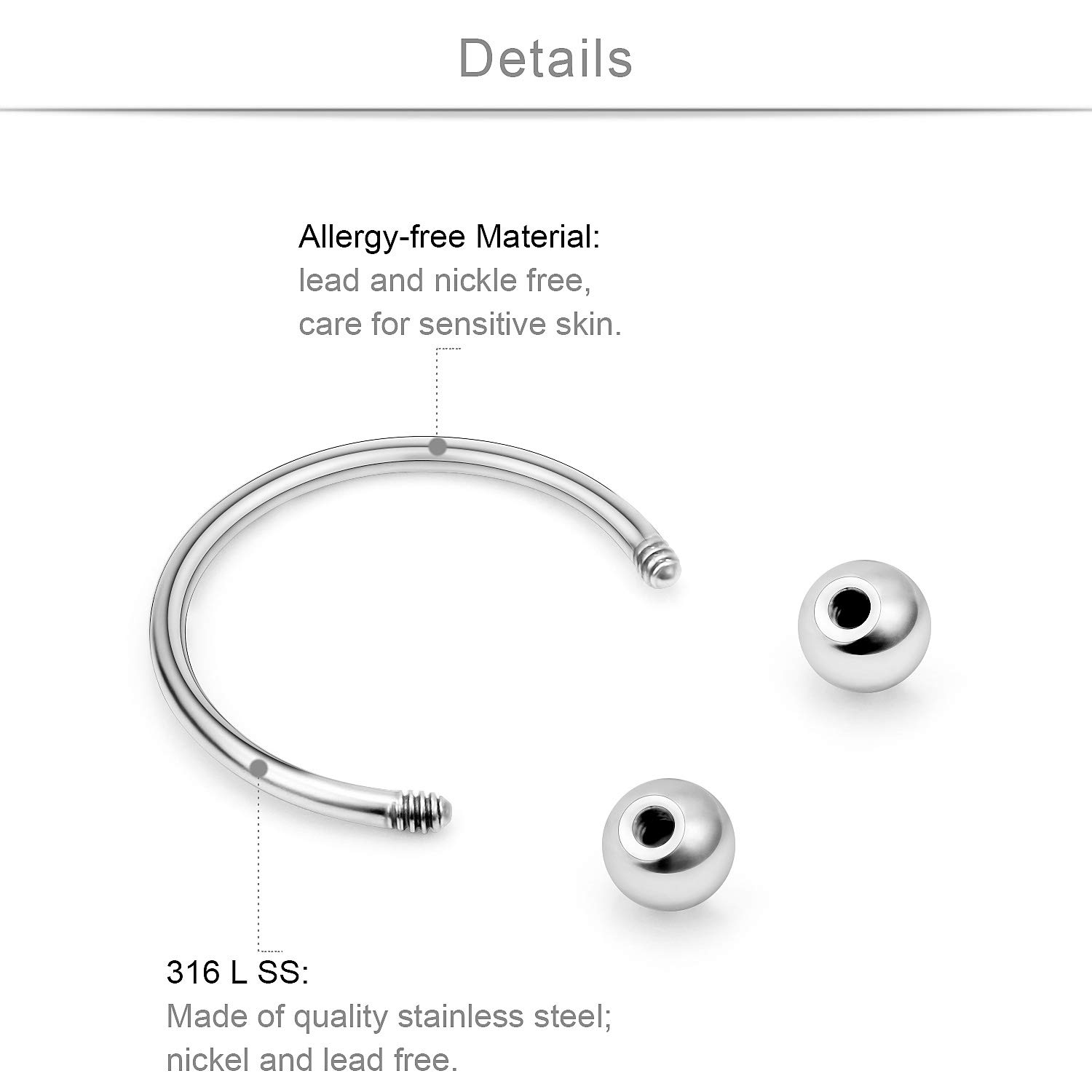 SCERRING 10PCS 20G Stainless Steel Horseshoe Septum Ring Nose Rings Hoop Helix Daith Cartilage Tragus Earrings Eyebrow Body Piercing Jewelry 6-14mm Silver