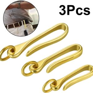 Hotop 3 Pcs Belt Clip Key Rings Hook Keychain Solid Brass U Hook Key Chain Belt Wallet Clip Holder Gold Loop for Men Women