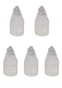 circuitoffice 5 piece selenite skyscraper tower points 2.4" tall, for wicca, reiki, healing, metaphysical, chakra, positive energy, lucky feng shui, meditation, protection, powers, decoration or gift