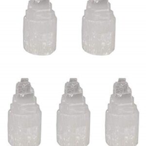 CircuitOffice 5 Piece Selenite Skyscraper Tower Points 2.4" Tall, for Wicca, Reiki, Healing, Metaphysical, Chakra, Positive Energy, Lucky Feng Shui, Meditation, Protection, Powers, Decoration Or Gift