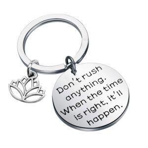 chooro buddhist quote karma keychain don't rush anything when the time is right it'll happen meditation jewelry yogi gift (don't rush anything)