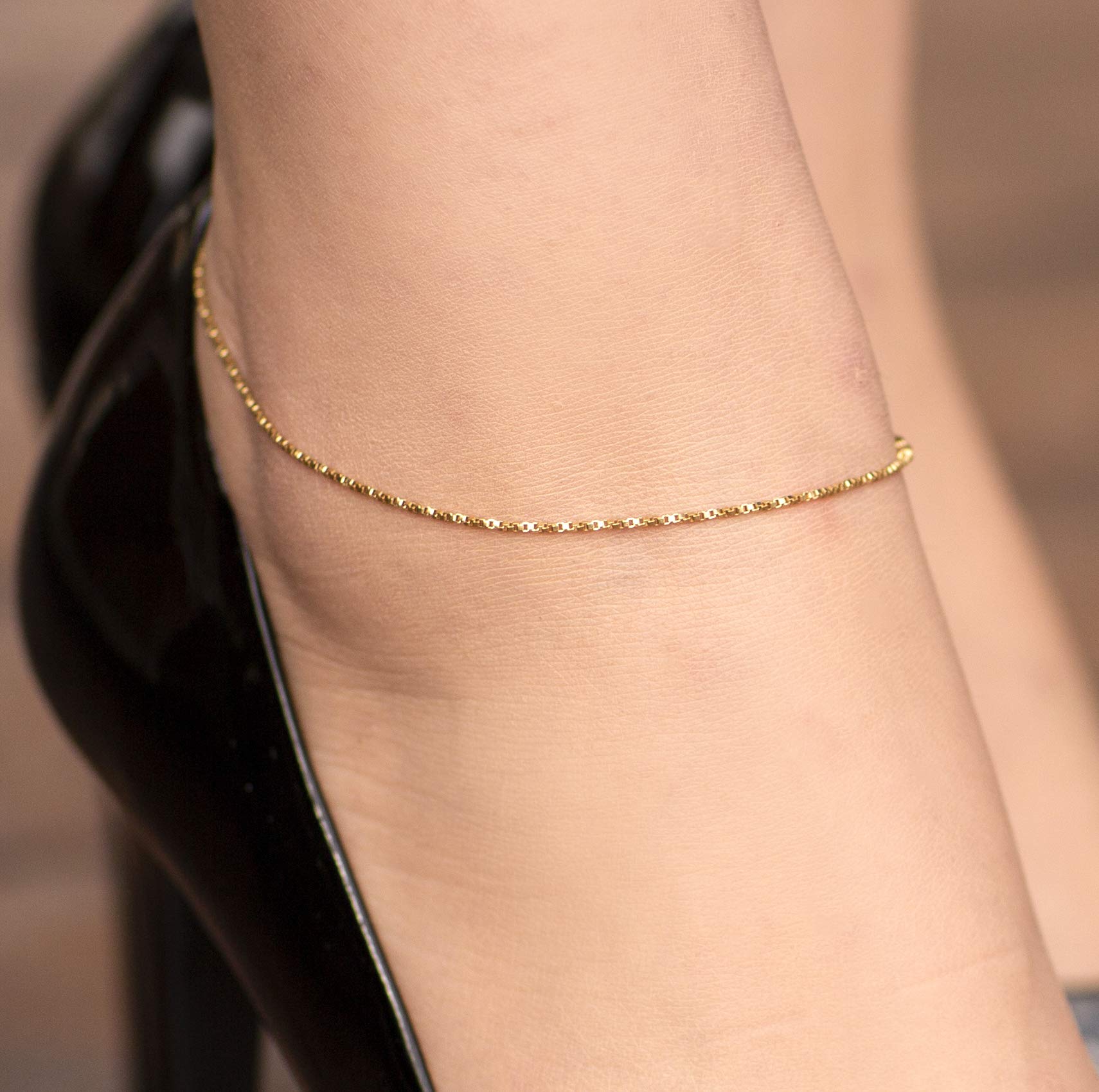 LIFETIME JEWELRY Twisted Box Chain Anklet for Women and Men 24k Real Gold Plated (Gold, 10)