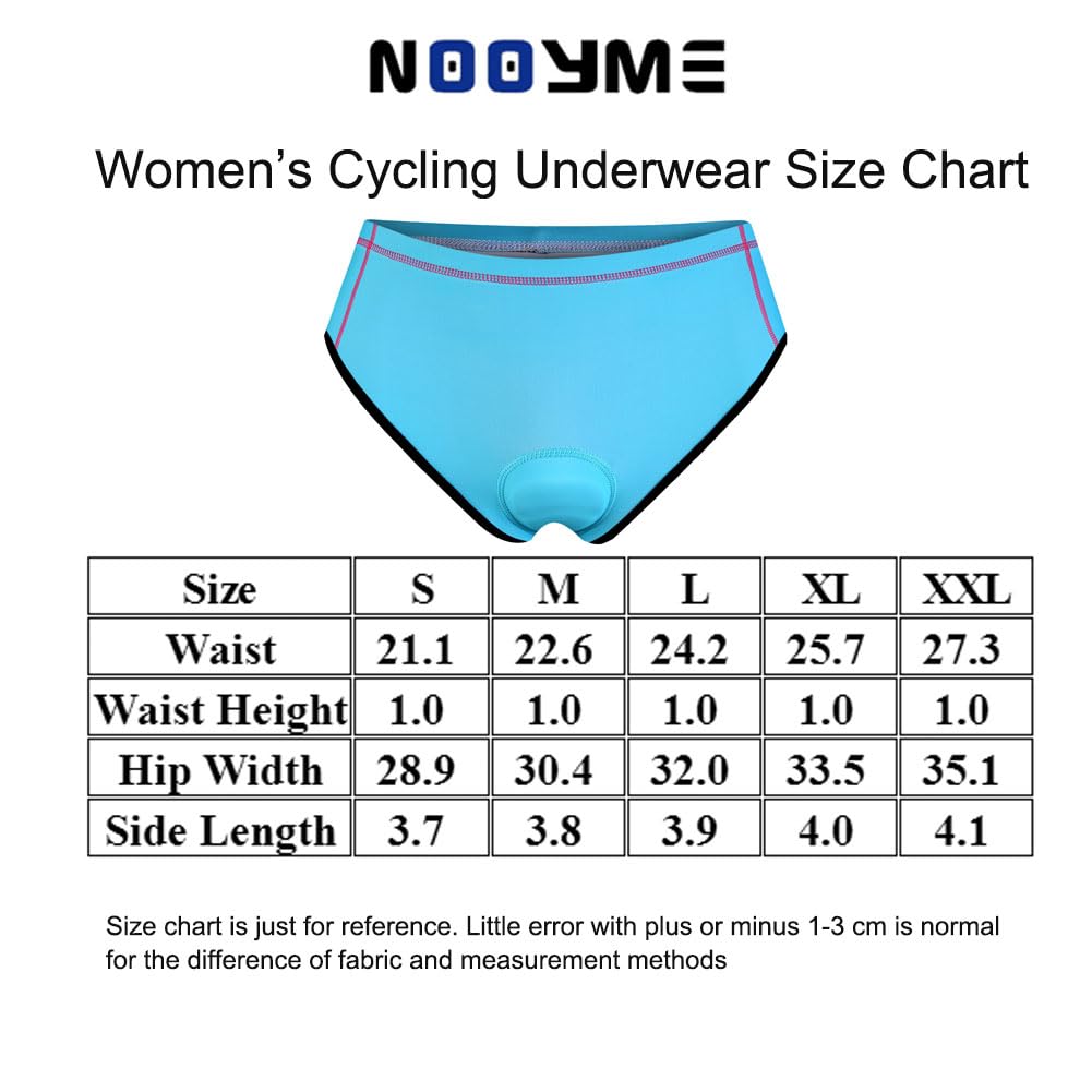 NOOYME Women Bike Underwear Gel 3D Padded Printed Design Bicycle Briefs Cycling Underwear Shorts (X-Large, Cyan)