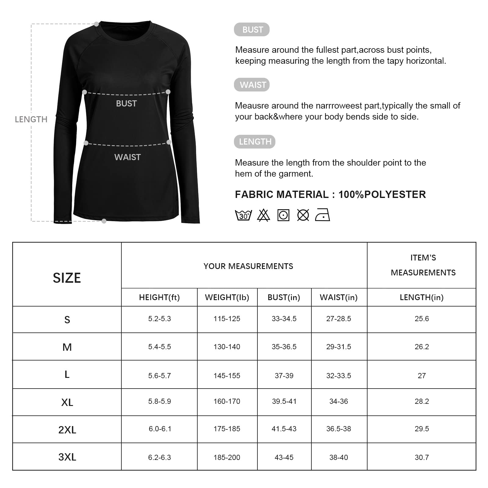 Women's Golf Shirt Sun Protection Cool Dry Sports Running Performance T Shirts (Black, Medium)