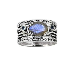 yotreasure labradorite swiss blue topaz 925 sterling silver antique three stone ring