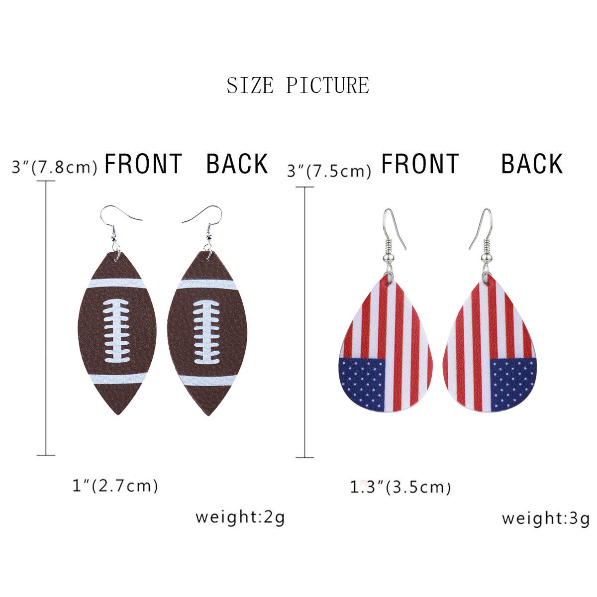 Wremily 8 Pairs Teardrop Leather Baseball Earrings For Sport Lover USA Flag Statement Leaf Leather Dangle Earring Set For Women Lightweight