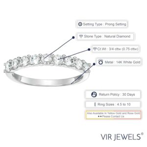 VIR JEWELS 3/4 carat (ctw) Diamond Wedding Anniversary Band for Women, Round Diamond Engagement Ring 14K White Gold 9 Stones Prong Set 0.75 cttw, Size 8.5