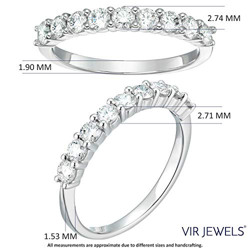 VIR JEWELS 3/4 carat (ctw) Diamond Wedding Anniversary Band for Women, Round Diamond Engagement Ring 14K White Gold 9 Stones Prong Set 0.75 cttw, Size 8.5