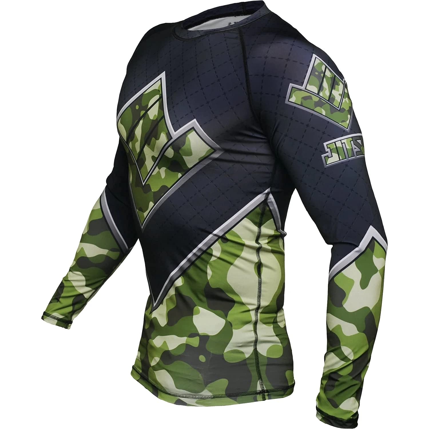 Jitsu Patriot Rash Guard Men's Compression Shirt Long Sleeve MMA No-Gi Tight BJJ Grappling Base Layer Fitness Black