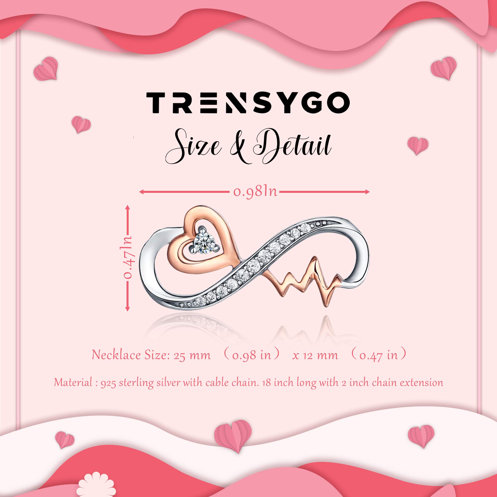 Forever Love Heart Rose Gold 925 Sterling Silver Rn Practitioner Nurse Infinity Heartbeat Pendant Necklaces for Women Nursing Graduation Jewelry Wife Girlfriend Valentine Mother Day Christmas Gifts