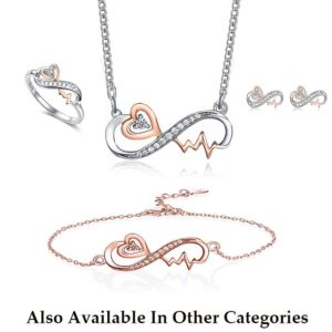 Forever Love Heart Rose Gold 925 Sterling Silver Rn Practitioner Nurse Infinity Heartbeat Pendant Necklaces for Women Nursing Graduation Jewelry Wife Girlfriend Valentine Mother Day Christmas Gifts