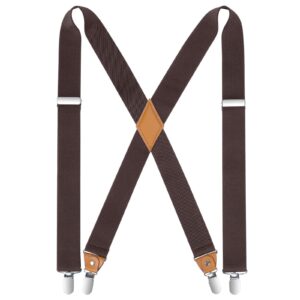 hisdern mens suspenders dark brown suspenders for men adjustable elastic suspender braces 4 clips x-back 1.4'' tuxedo trousers suspender wedding