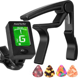 guitar capo with tuner clip-on tuner guitar accessoriesor for acoustic electric ukulele guitar and more