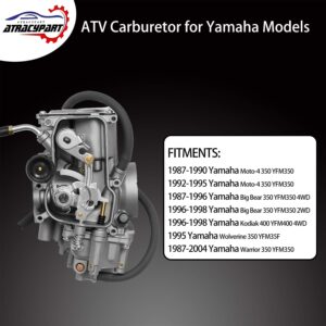 Carburetor Carb with Intake Manifold for ATV Yamaha 1987-1990 & 1992-1995 Moto-4 350 YFM350 | 1987-2004 Warrior 350 YFM350 | 1987-1998 Big Bear 350 YFM350 | 1996-1998 Kodiak 400 YFM400