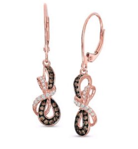 brandy diamondorables 18k rose gold silver chocolate brown infinity ribbon leverback earrings 1.00 ctw.