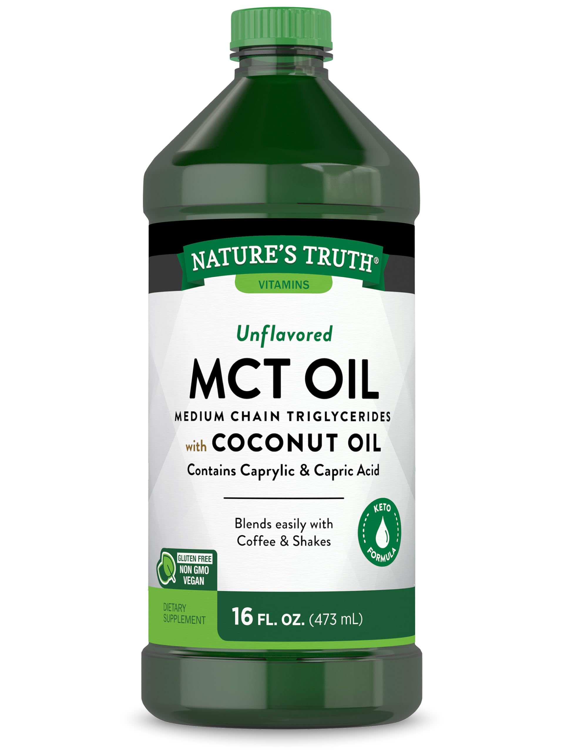 MCT Oil | 16 fl. oz | Keto, Unflavored Formula | with Coconut Oil | Vegan, Non-GMO, and Gluten Free Supplement | by Nature's Truth